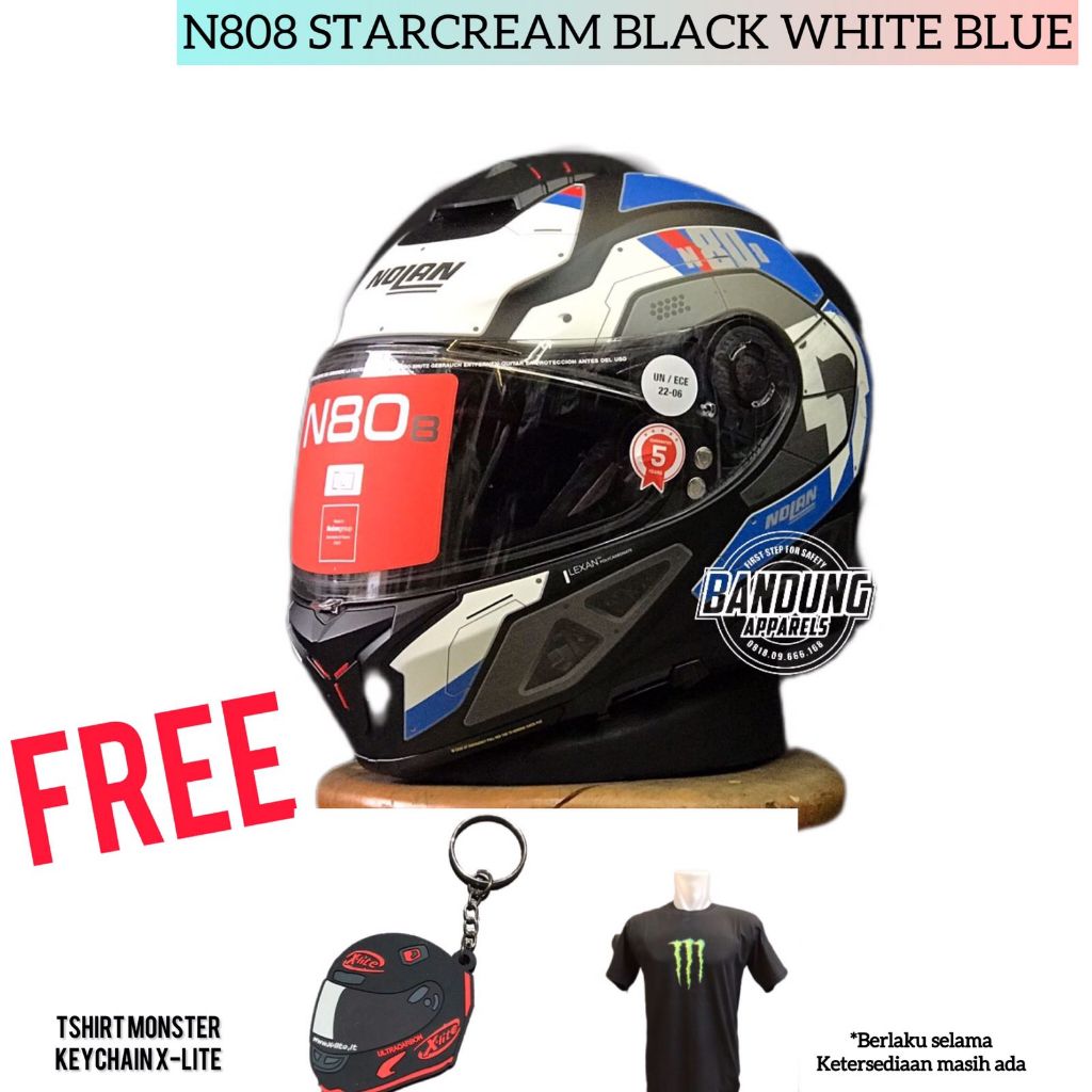 Jual Helm Motor Full Face Nolan N808 Starscream Flat Black White Blue ...