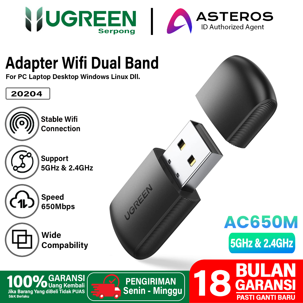 Jual UGREEN Dongle USB Wifi Receiver 2.4GHz 5GHz High Gain Dual Band ...