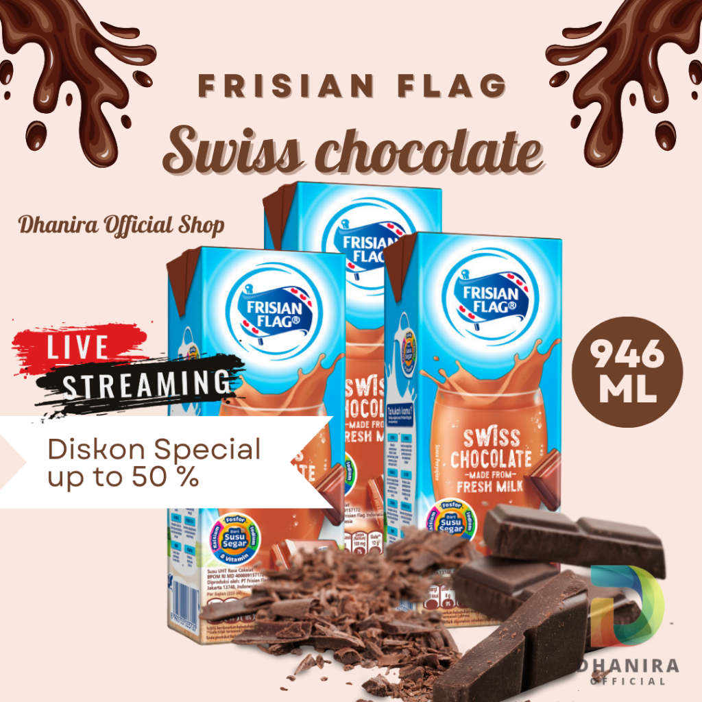 Jual [TERMURAH] Frisian Flag Family UHT Swiss Chocolate 946 ml x 3 pcs / SUSU FRISIAN FLAG UHT ...