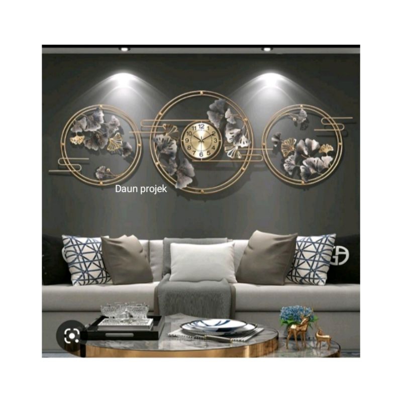 Jual jam dinding modern daun projek mewah dan elegan dengan ukuran 80× ...