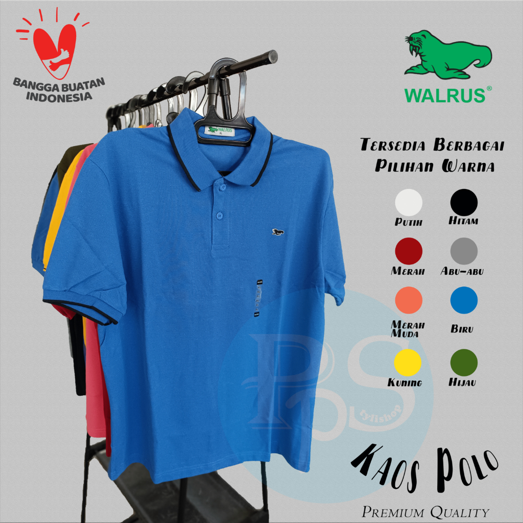 Jual Walrus Men-Kaos Pria Polo Blue Biru Gelap Kerah Garis Hitam Polos ...