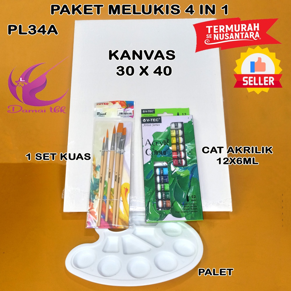 Jual Paket Melukis Lengkap 4 in 1 - Kanvas 30x40 Kuas Palet dan Cat ...