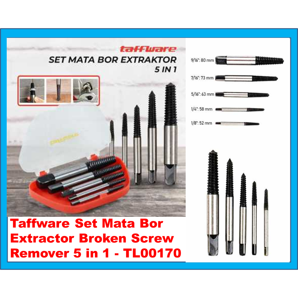 Jual SATU Set Mata Bor Extractor Broken Screw Remover 5 in 1 Black ...