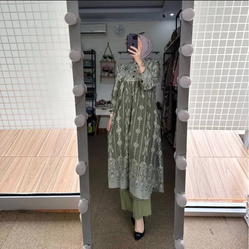 Jual ONE SET TUNIK BUNGA LONG TUNIK KEKINIAN STYLE WANITA HIJAB FASHION ...