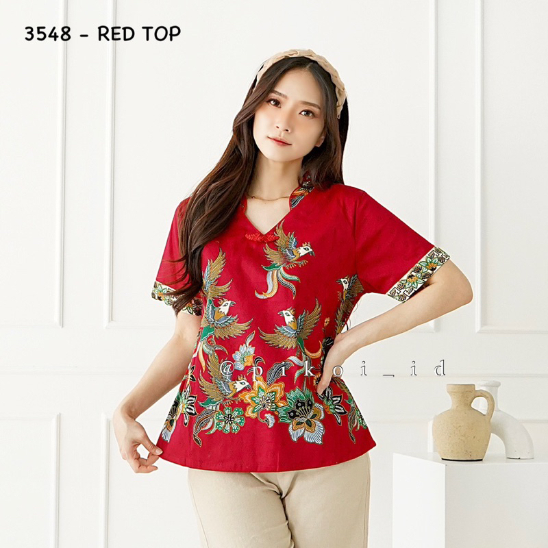 Jual Atasan Cheongsam Batik Merah CNY / Baju Congsam Qipao Sincia Katun ...