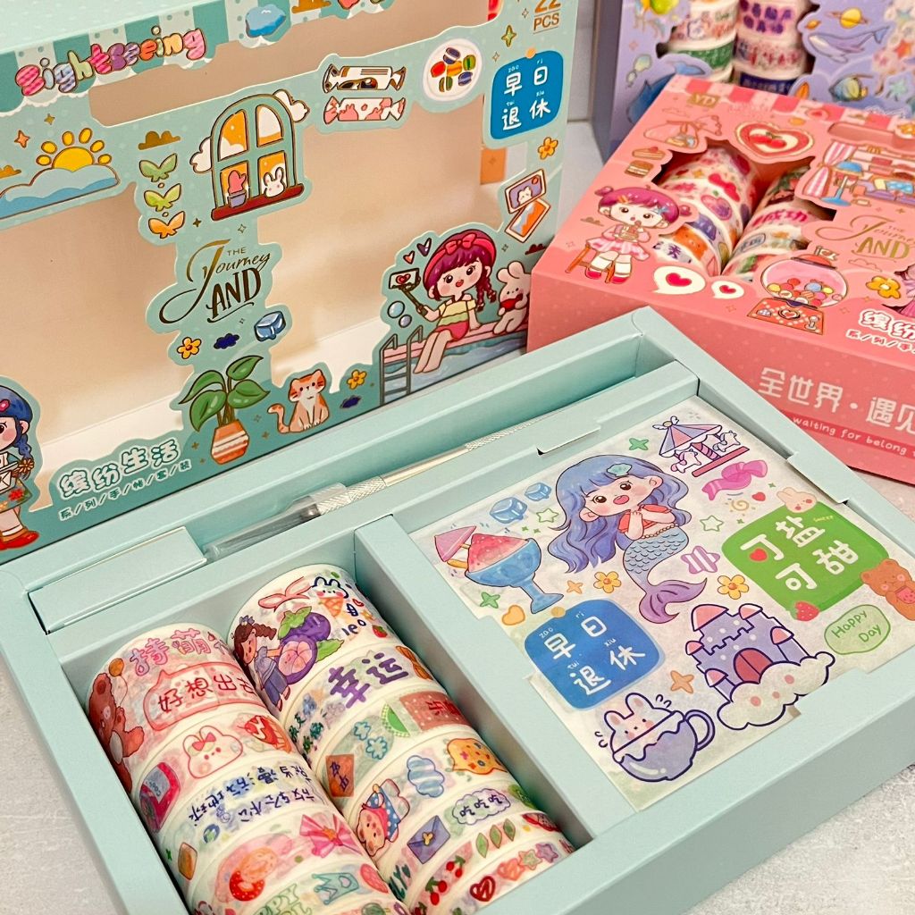 Jual Paket Sticker 10 Lembar + Washi Tape 12 Roll GRATIS Pisau Potong ...