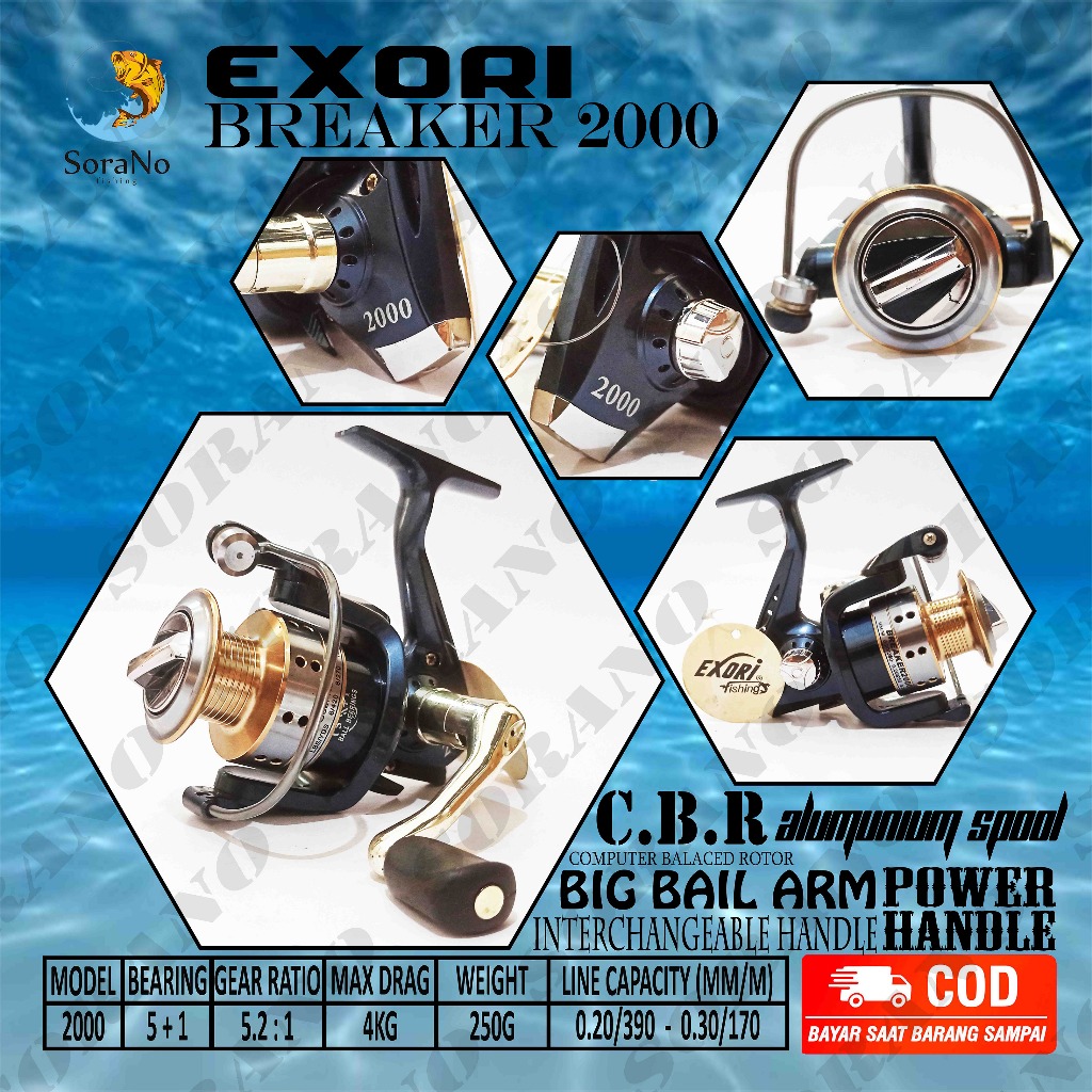 Jual REEL PANCING EXORI BREAKER 2000 | ALUMUNIUM SPOOL | POWER HANDLE ...