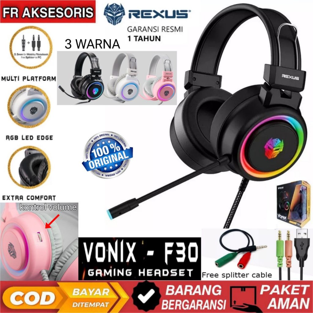 Jual Rexus Headset Gaming Vonix F30 RGB LED With mic Headphone Stereo ...