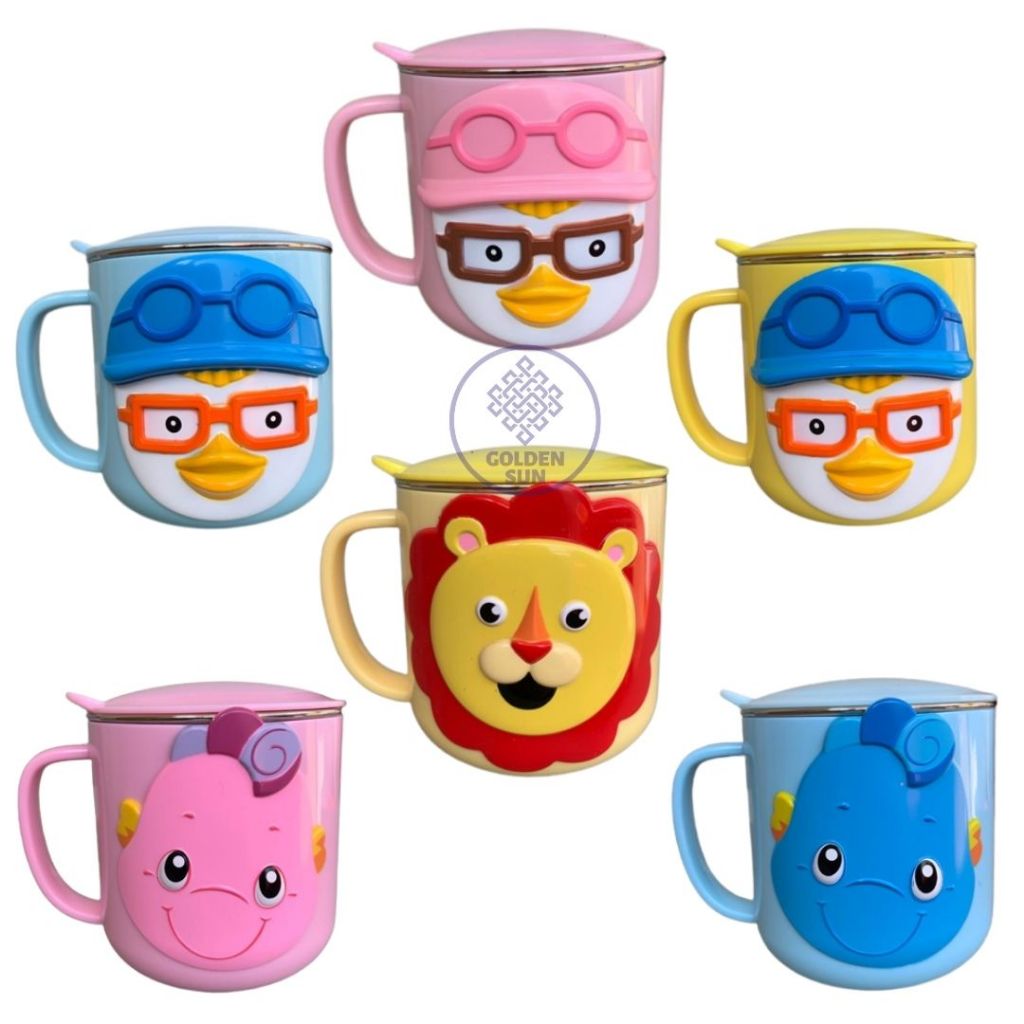 Jual GELAS MINUM ANAK STAINLESS/MUG ANAK PORORO, LION,ELEPHANT/GELAS ...