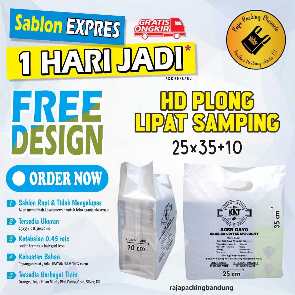 Jual Plastik Sablon HD Plong Lipat Samping Uk 25x35+10 Free Desain ...
