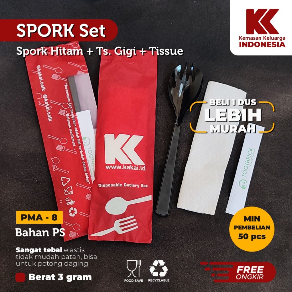Jual SENDOK 2in1 SET / SPORK STERIL SET / SPORK HITAM SET / SENDOK ...
