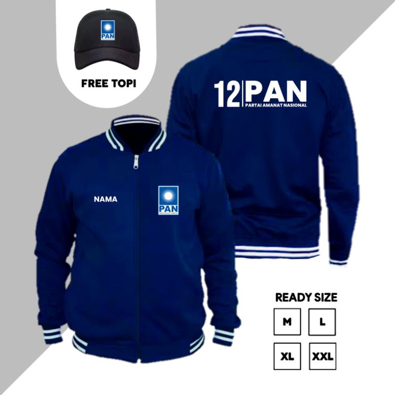 Jual Jaket Varsity Logo Partai Amanat Nasional PAN No.12 Free Nama Free ...