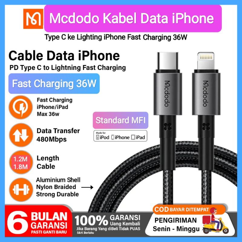 Jual Mcdodo Kabel Data Type C To iPhone Lighting Fast Charging 36W ...