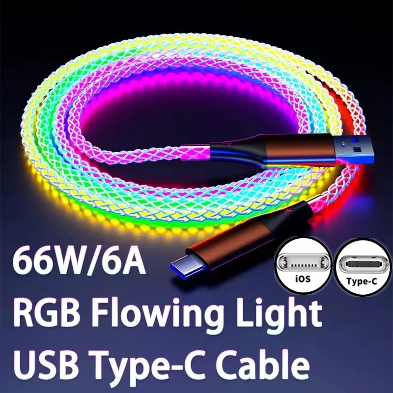 Jual RGB Kabel Data LED Type C / Lightning 66W 6A Kabel USB LED Fast ...