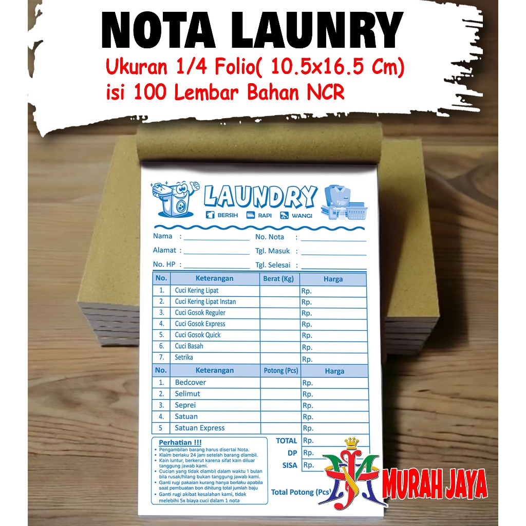 Jual NOTA LAUNDRY 2 RANGKAP 1/4 FOLIO ISI 100 LEMBAR | Shopee Indonesia