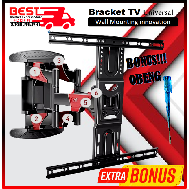Jual Bracket TV IMPORT 43" s/d 80" fleksible moving 6 arah universal ...
