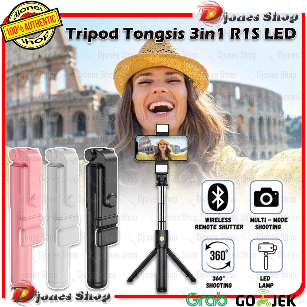 Jual Tongsis Tripod LED R1S 3IN1 Mini Selfie Stick + Tomsis Bluetooth ...