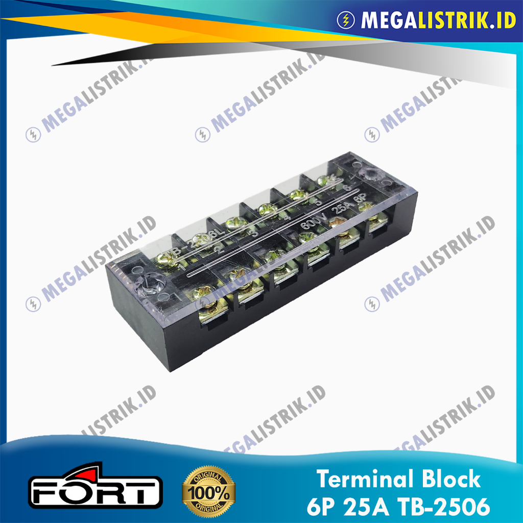 Jual FORT TERMINAL BLOCK 6P 25A TB-2506 / TERMINAL BLOK KACA 6 POLE 25 AMPERE TB2506 | Shopee ...
