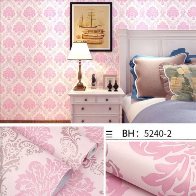 Jual Wallpapper Sticker Dinding BATIK PINK Elegan kualitas premium ...