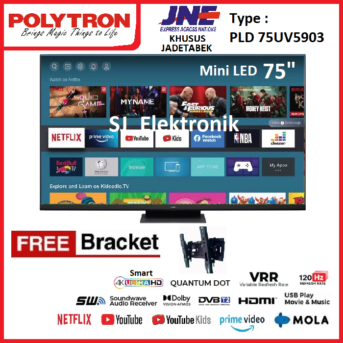 Jual Braket + Mini LED Polytron 75 Inch PLD75UV5903 / PLD 75UV5903 ...