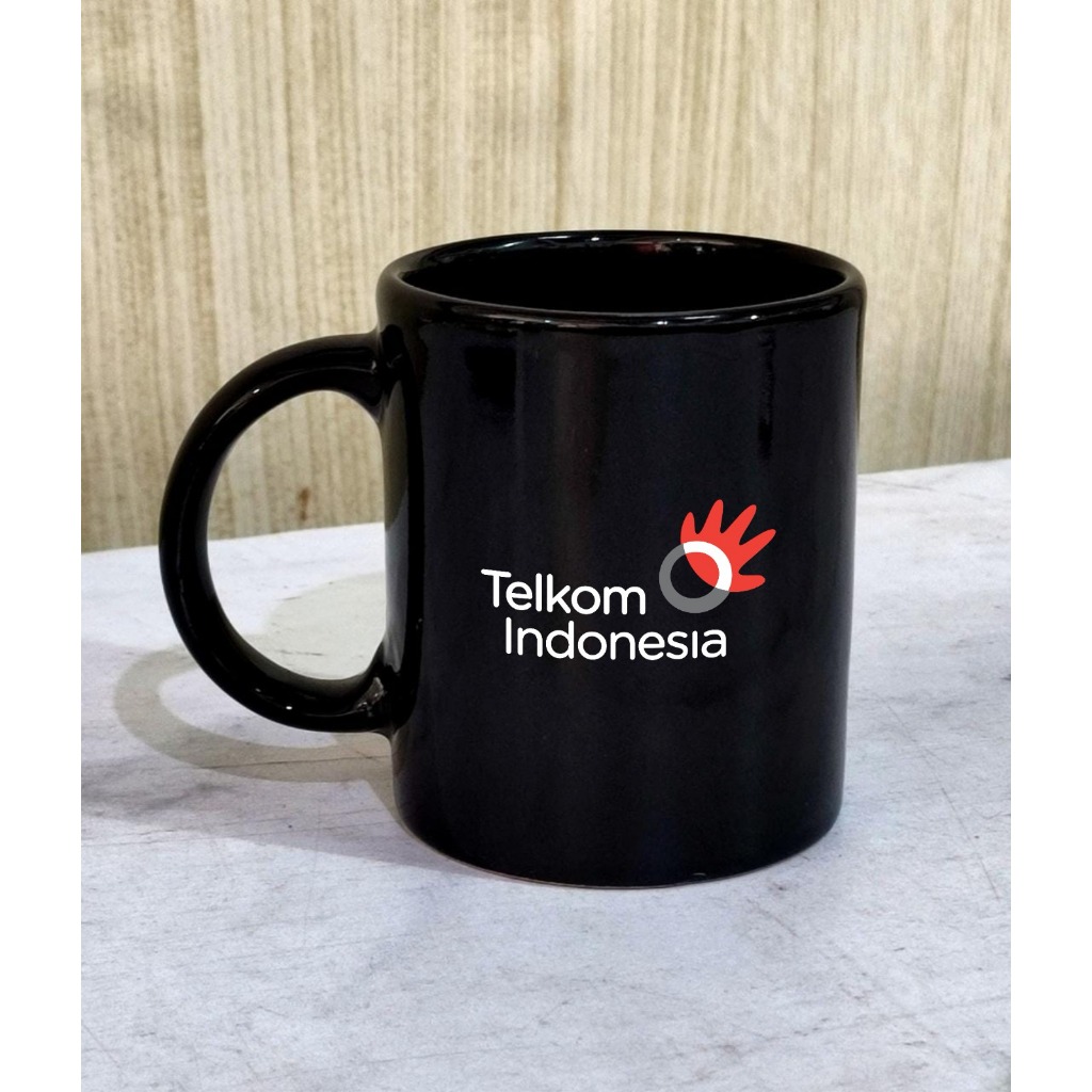 Jual Mug Hitam Custom Logo TELKOM INDONESIA / Mug Keramik Hitam Custom ...