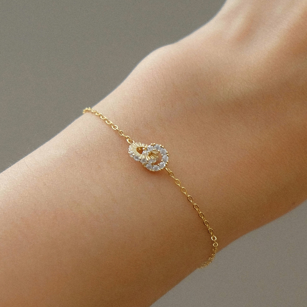 Jual Double Pave Tiny Ring Dainty Bracelet — 14K Gold Plated S925 Sterling Silver Gelang Anti ...