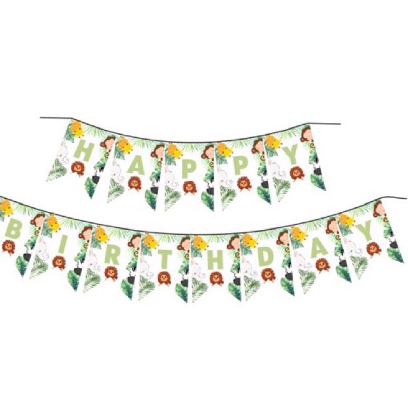 Jual Banner bunting flag tulisan happy birthday tema hewan animal ...