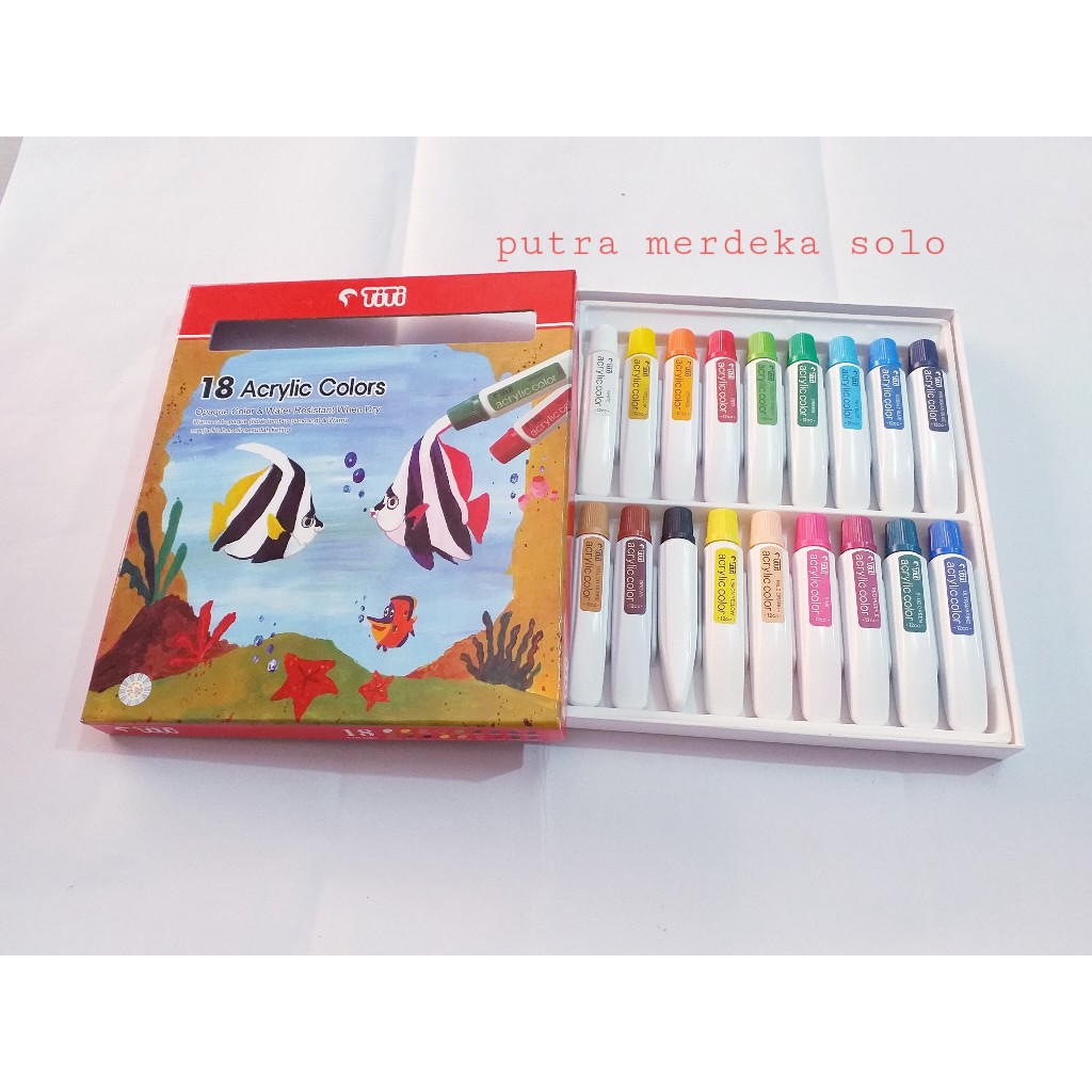 Jual Cat Acrylic Titi 18 Warna 12 ML Set Paint Cat Lukis Akrilik 12 cc ...