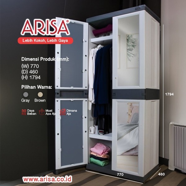 Jual Lemari Serbaguna Plastik Elegan Dua Pintu Arisa CA 702 A Cermin Full | Shopee Indonesia