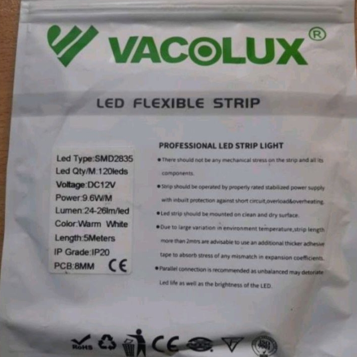 Jual Led strip Vacolux 2835 120mata 12Volt / led strip 120Led 12V 5M ...