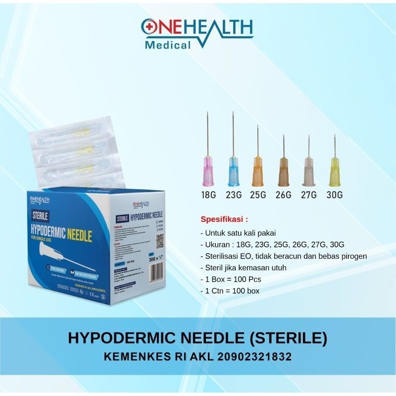 Jual Onehealth Hypodermic Needle /Jarum Suntik Hipodermik Disposible - 1 Box isi 100 pcs ...