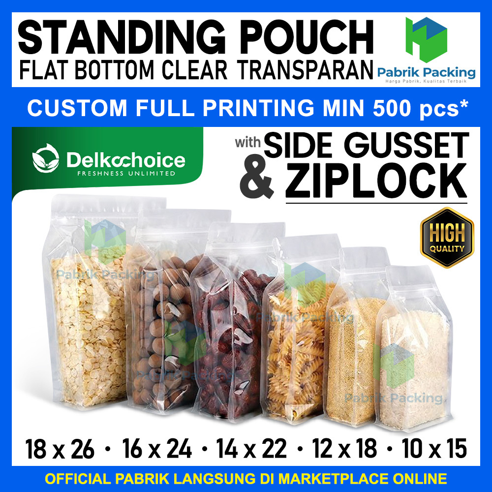 Jual Standing pouch flat bottom clear transparan full bening ziplock ...