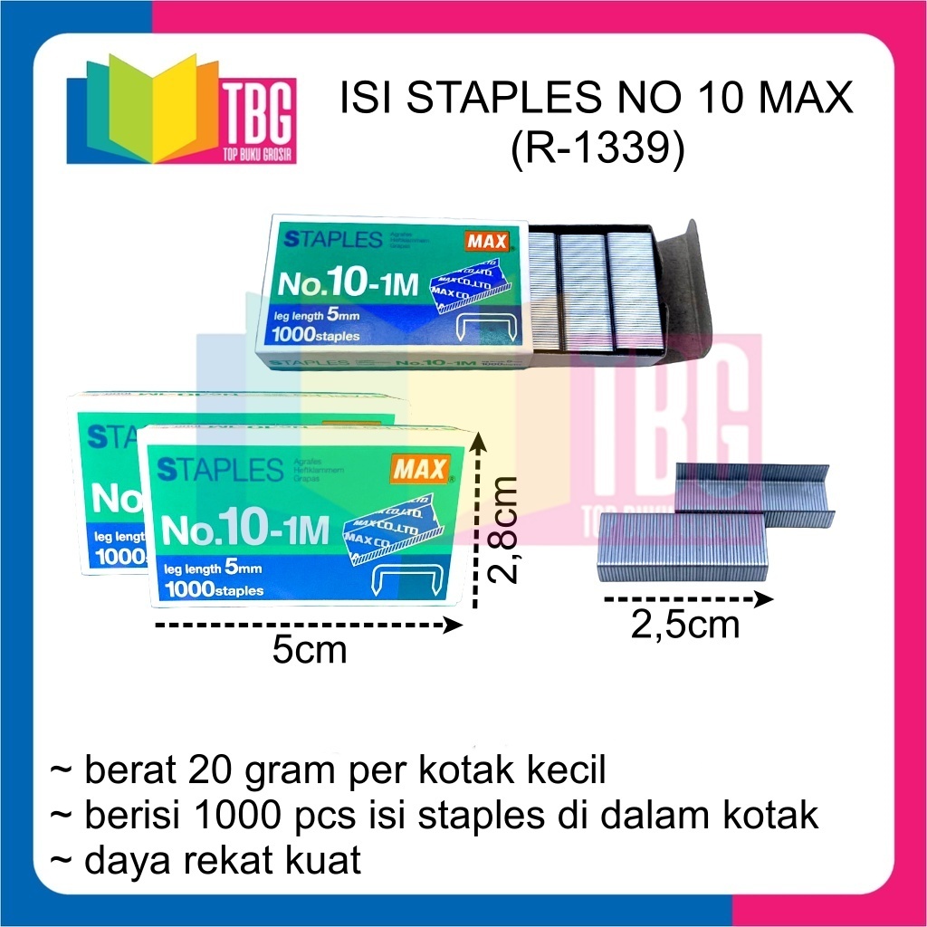 Jual 1 KOTAK KECIL ISI STAPLES NO 10 MAX / REFILL STAPLER HD10 / REFILL ...