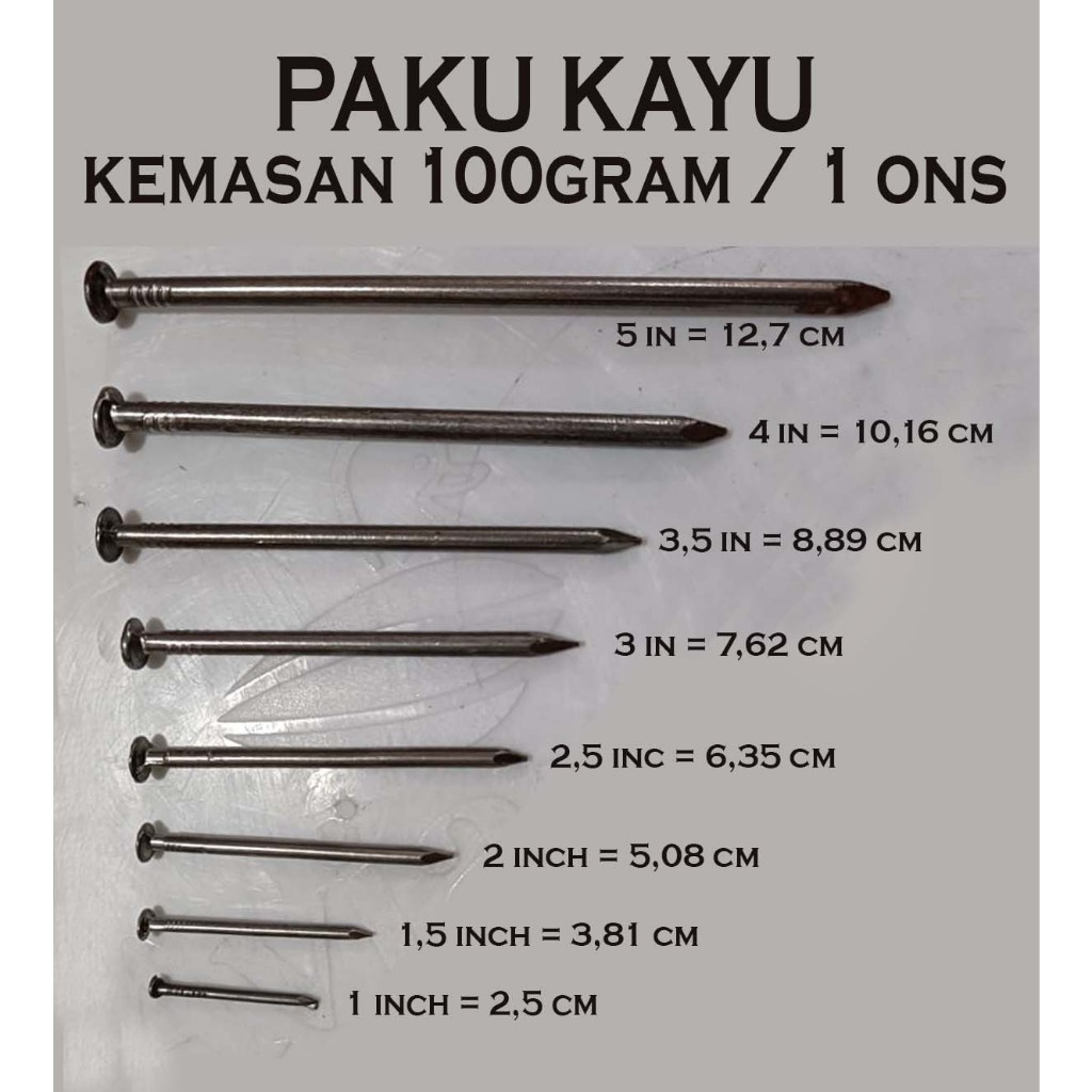Jual PAKU KAYU BERBAGAI 1 HINGGA 5 INCH / PAKU KAYU / PAKU KAYU 100GRAM ...
