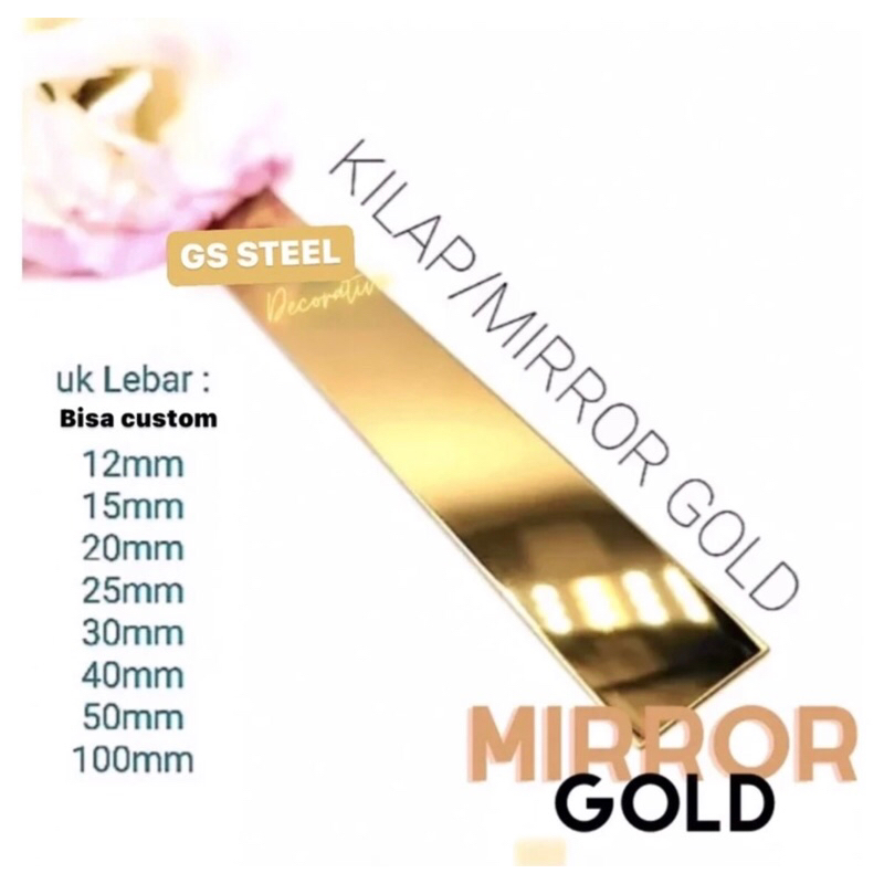 Jual LIST PLAT STRIP MIRROR GOLD UKURAN LEBAR X 244CM X T 0,8MM ...
