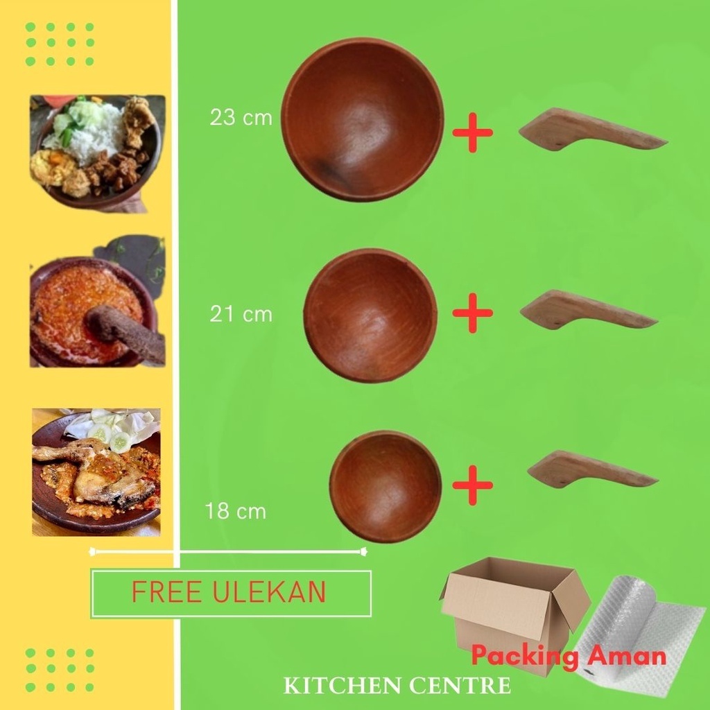 Jual 1Set Cobek Tanah Liat Coet Tanah Liat Set Ulekan Lumpang Tanah ...