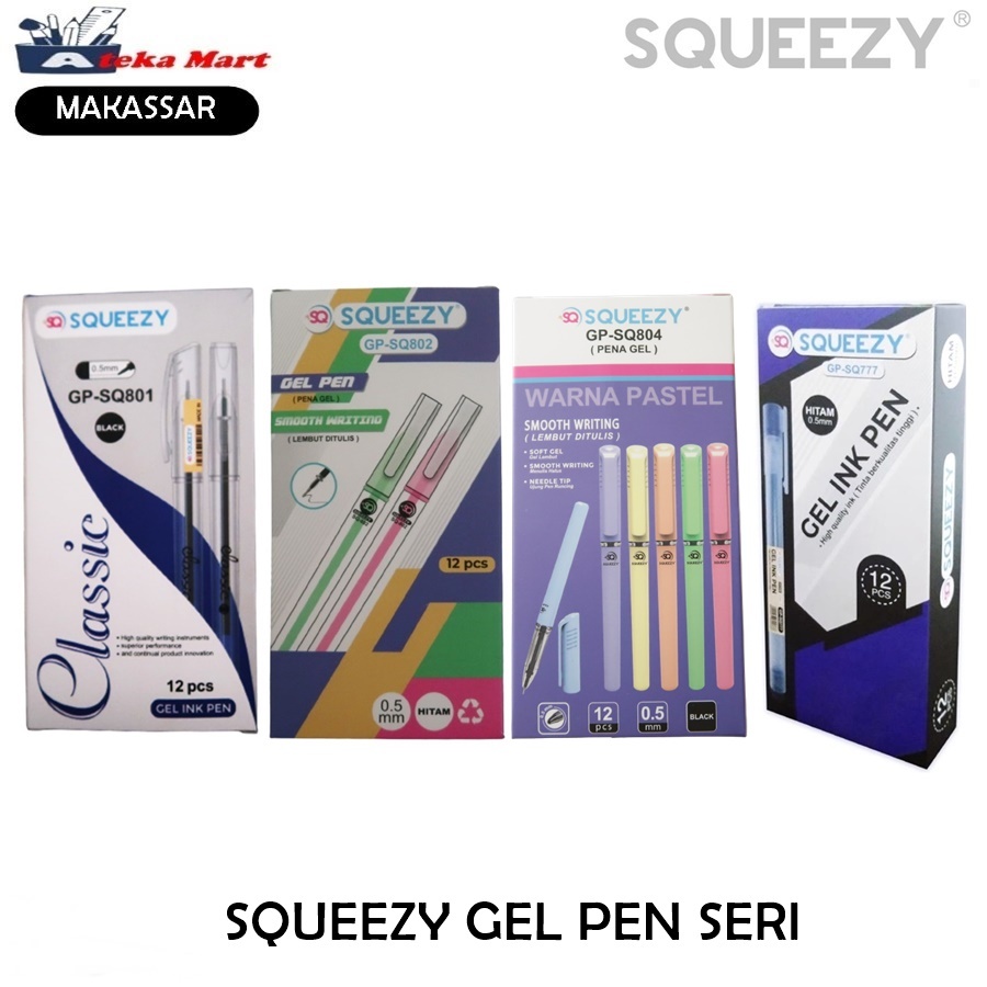 Jual [PAK/12PCS] SQUEEZY GEL PEN GP-SQ801GP-SQ802 GP-SQ804 GP-SQ777 ...