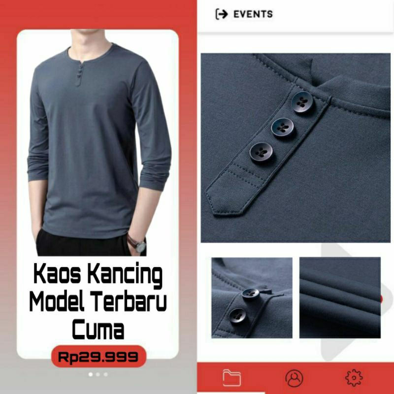 Jual Kaos Polos Pria Lengan Panjang Motif Kancing Tempel | Shopee Indonesia