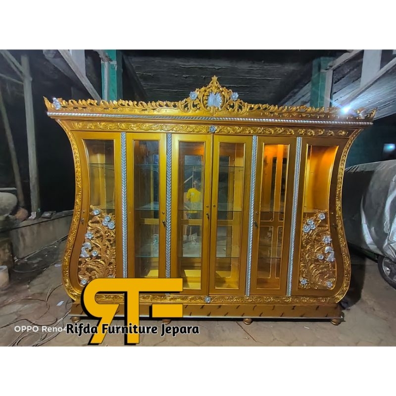 Jual REAL PICT !! Lemari Hias ukir Biola mewah Jati pintu 6 / Pintu 5 ...