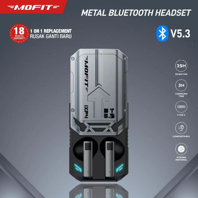 Jual MOFIT GM-MS TWS Earphone Extra Bass Gaming All Metal Bluetooth 5.3 ...