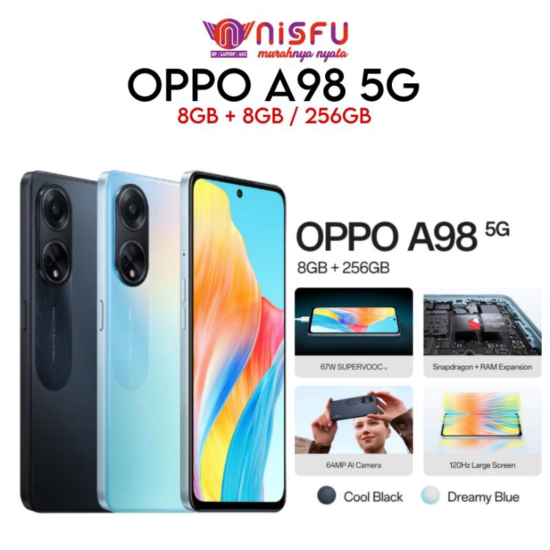 Jual OPPO A98 5G 8GB + 8GB / 256GB | NFC | 67 WATT | 5000 MAH ...
