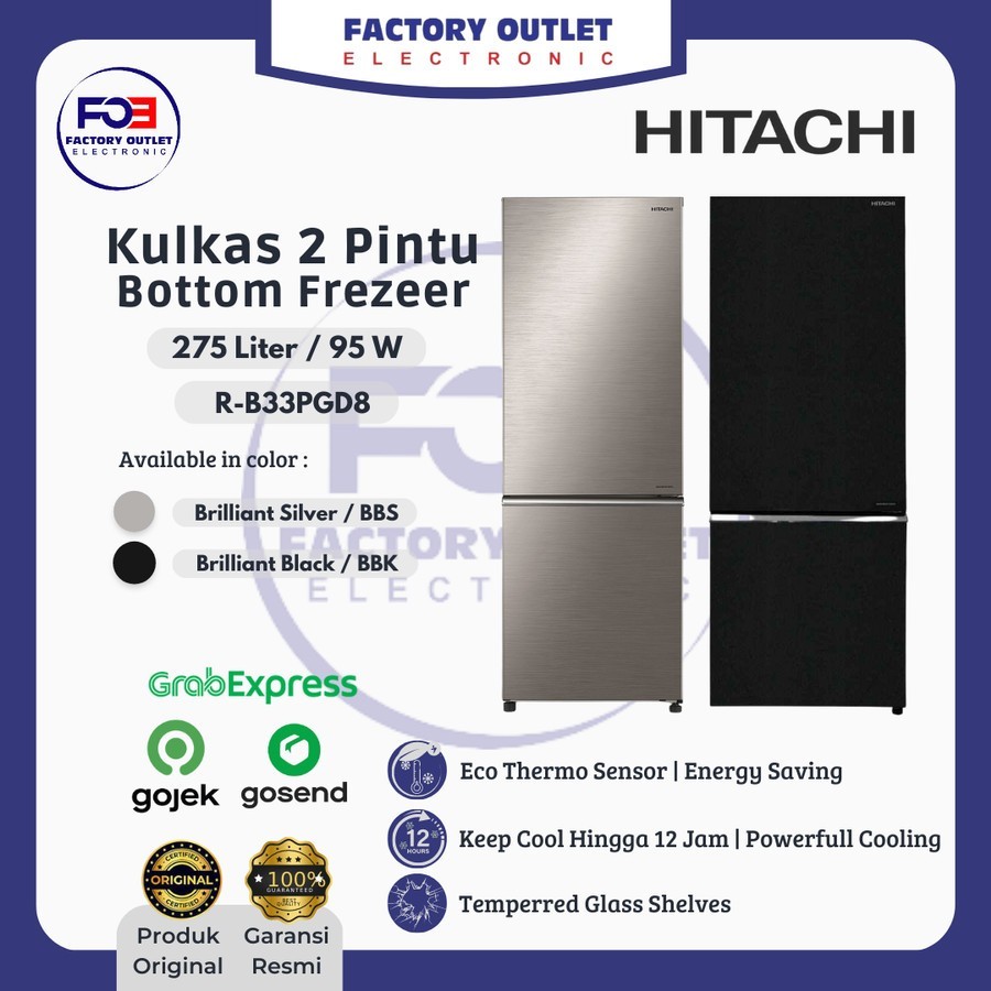 Jual [ EKS - DISPLAY ] HITACHI R-B33PGD8 BBK Kulkas 2 Pintu Inverter 275 L JABODETABEK | Shopee ...