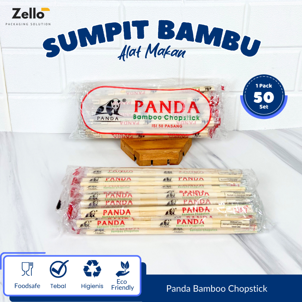 Jual [50 PCS] Sumpit Bamboo Chopstick Panda Sumpit Kayu Steril Include ...