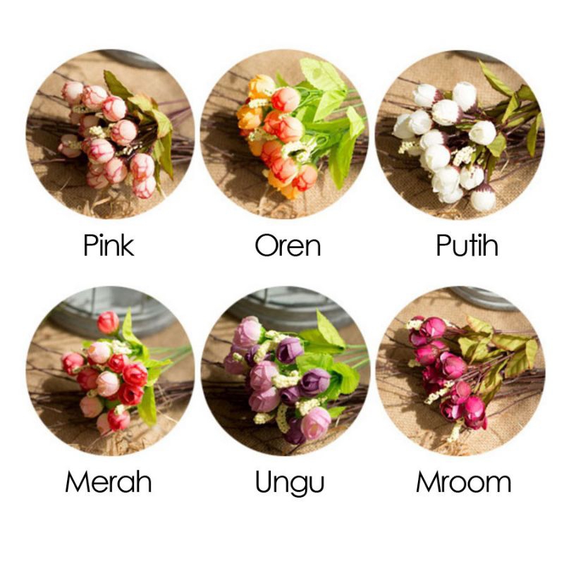 Jual Bunga Mawar Plastik Rose Tulip Mini Kuncup Kelereng Cabang 5 Mix 2 ...
