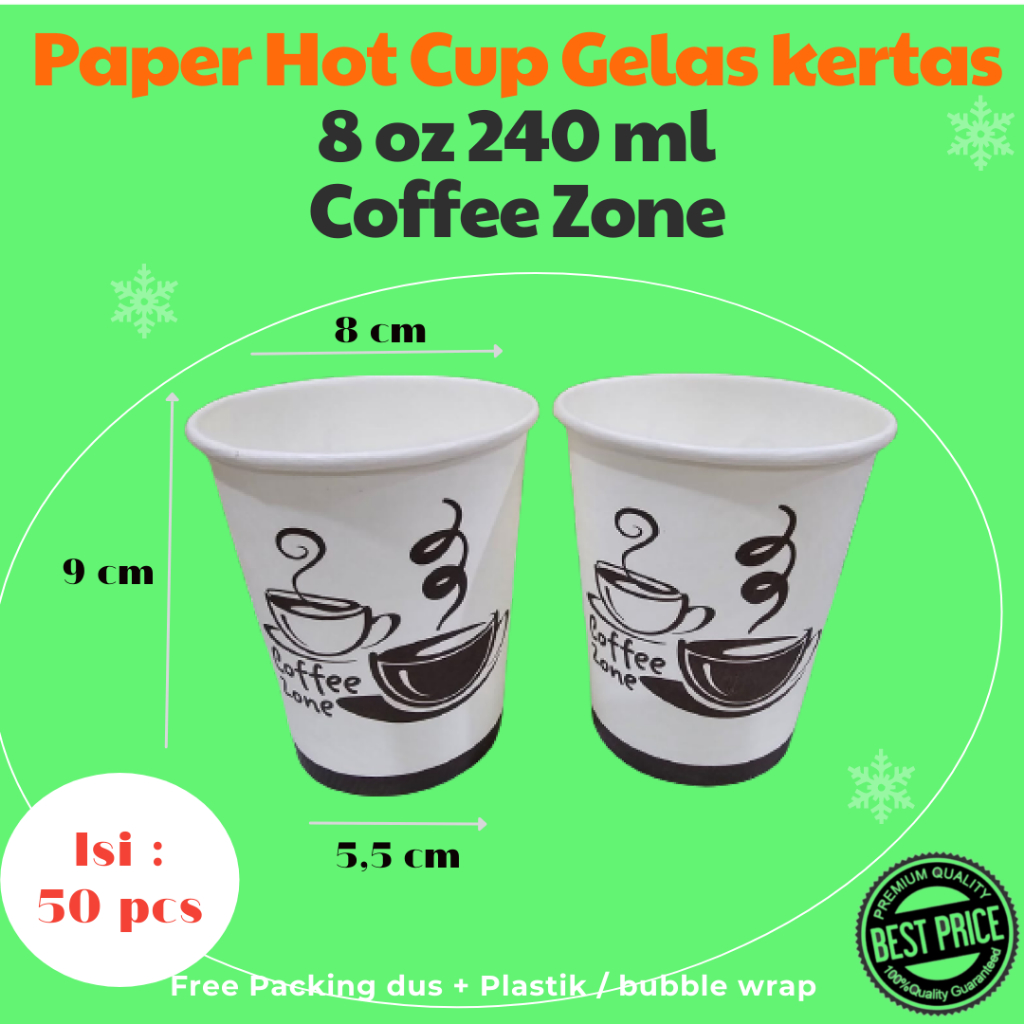 Jual Paper Hot Cup Gelas kertas 8 oz 240 ml Coffee Zone isi 50 pcs | Shopee Indonesia