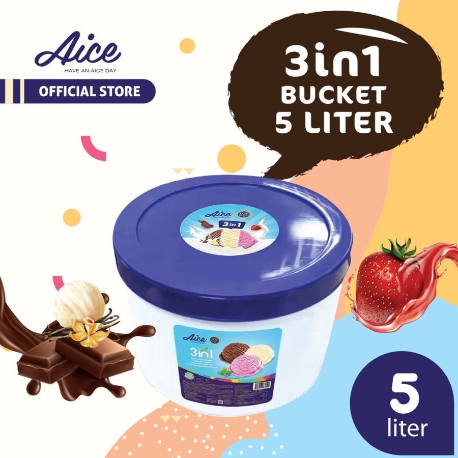 Jual AICE Ice Cream Bucket 5 Liter - 3 in 1 Coklat Vanilla Strawberry - (Es Krim Ember) | Shopee ...