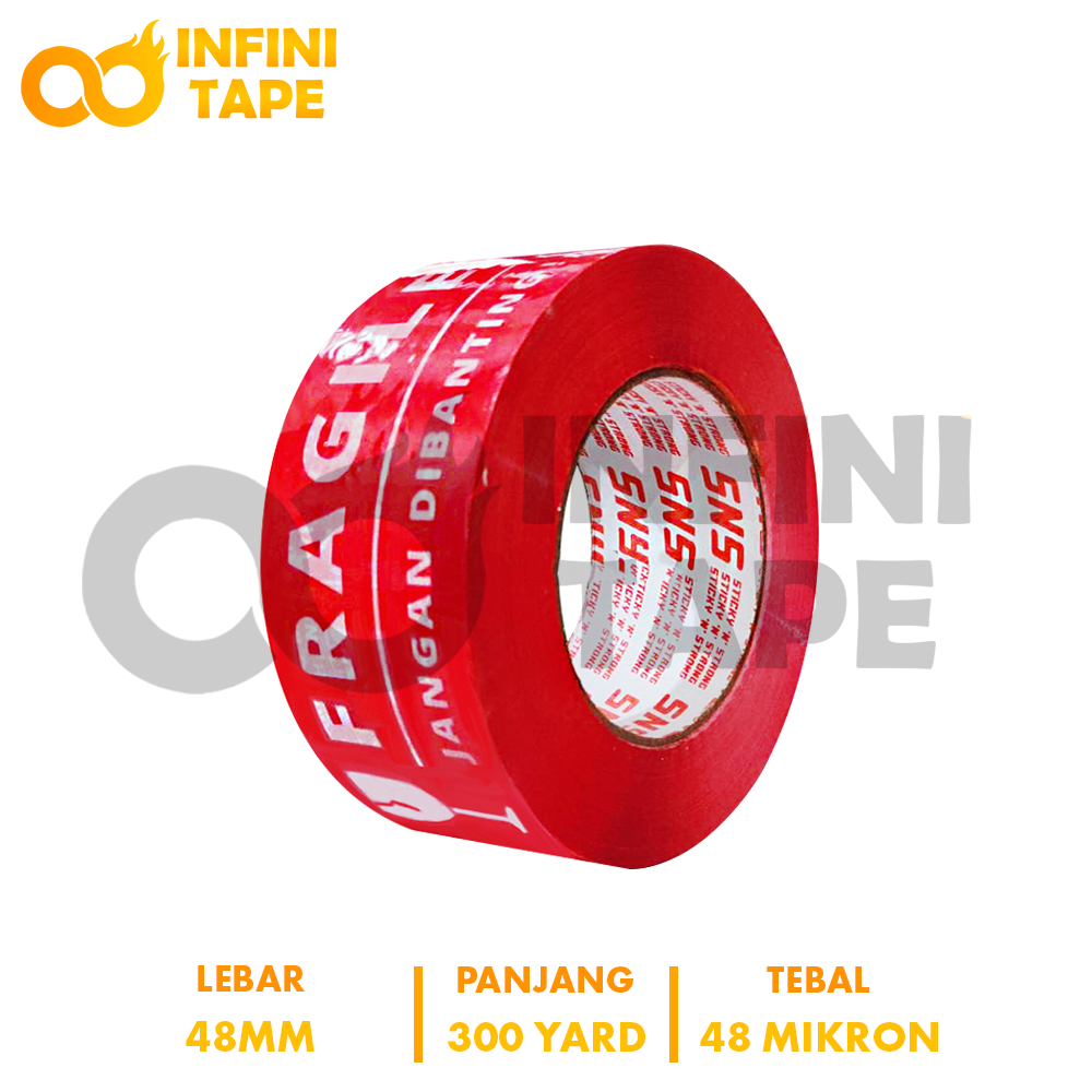 Jual Lakban Fragile Merah Putih SNS 48mm X 300 Yard X 48 Mikron | Shopee Indonesia