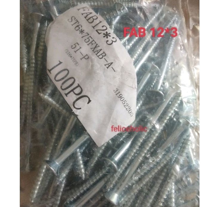 Jual (FAB 12x3) SEKRUP / BAUT / TAPPING KEPALA RATA FAB 12X3 SEKRUP ...