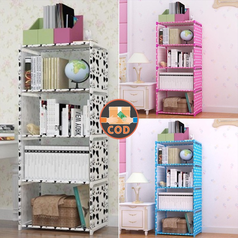 Jual RAK PREMIUM PORTABLE TINGKAT SUSUN BUKU SEPATU BOOKSHELF PINK BIRU ...