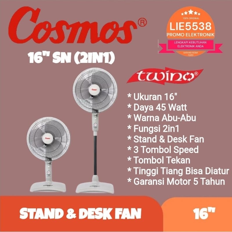 Jual Kipas angin COSMOS TWINO 16 SN stand & desk fan 2IN1 SN / SN ...